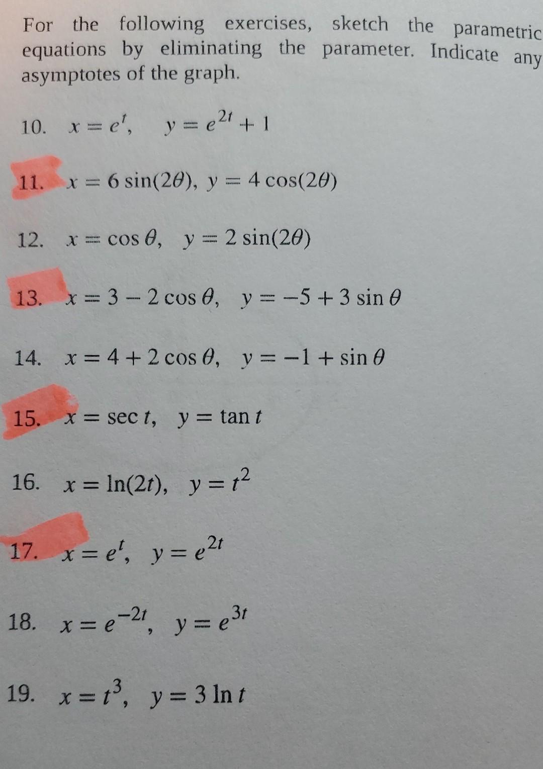 Solved For the following exercises, sketch the parametric | Chegg.com