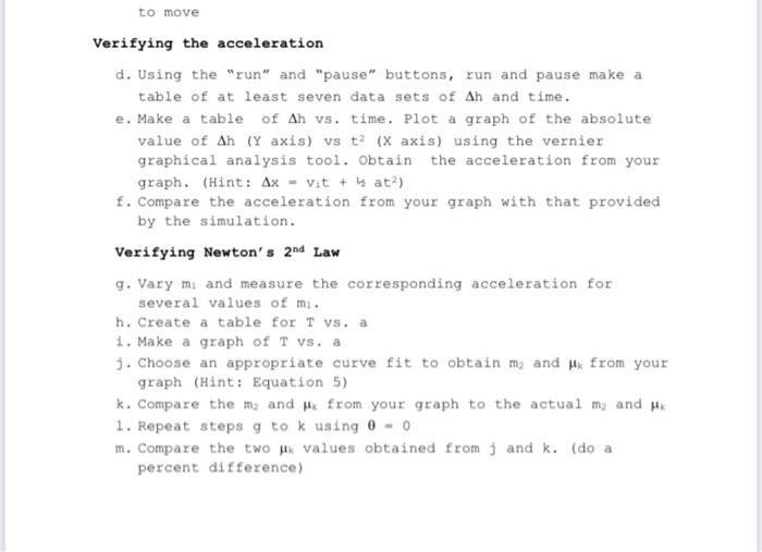 Verifying the acceleration d. Using the "run" and | Chegg.com