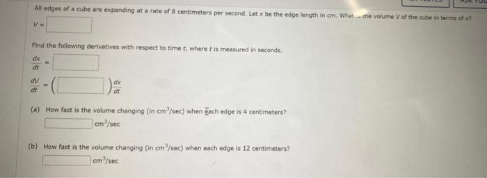 Solved All edges of a cube are expanding at a rate of 8 | Chegg.com