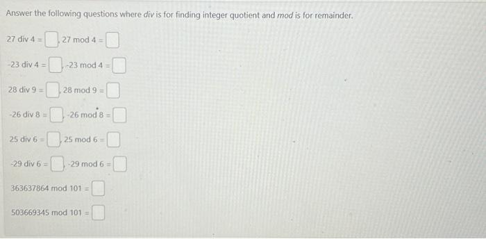 Solved Answer the following questions where div is for | Chegg.com