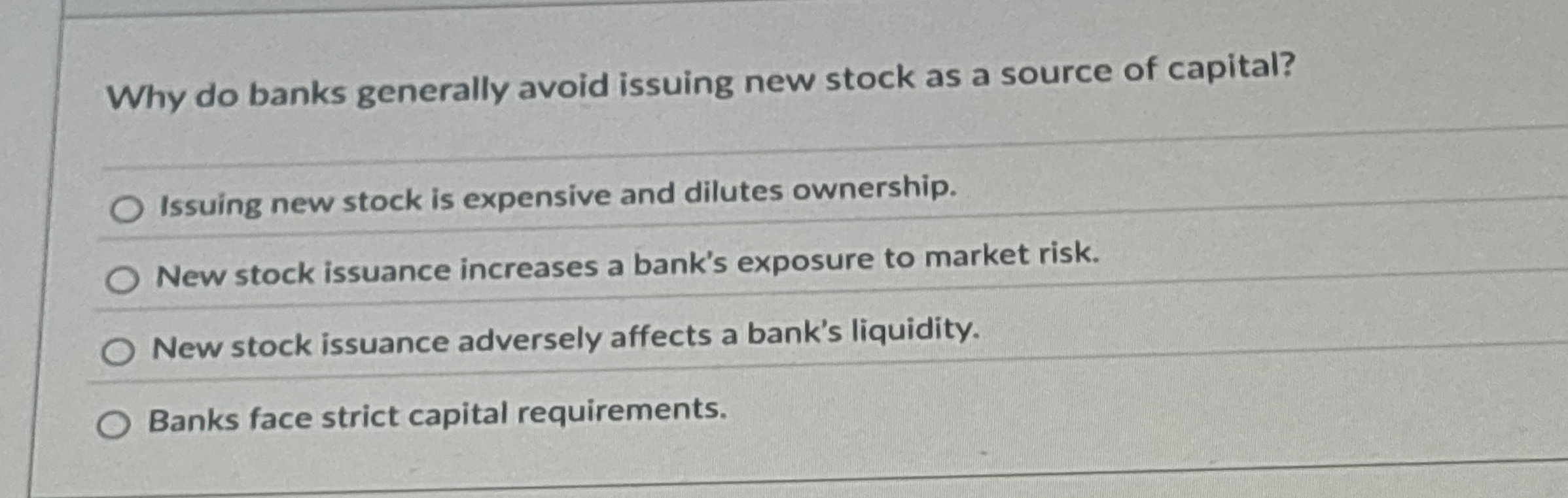 Solved Why do banks generally avoid issuing new stock as a | Chegg.com