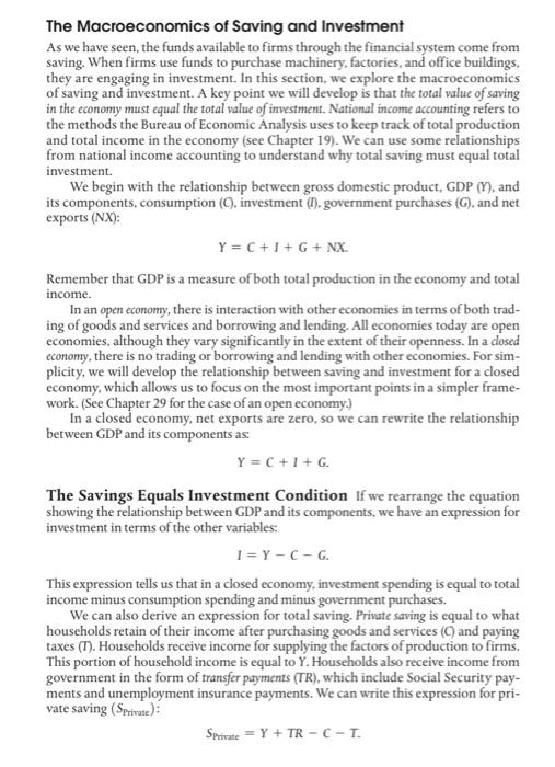 Solved The Macroeconomics of Saving and Investment As we | Chegg.com
