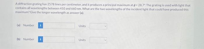 Solved A Diffraction Grating Has 2578 Lines Per Centimeter