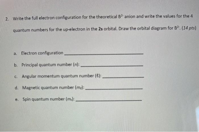 Solved 2. Write the full electron configuration for the | Chegg.com