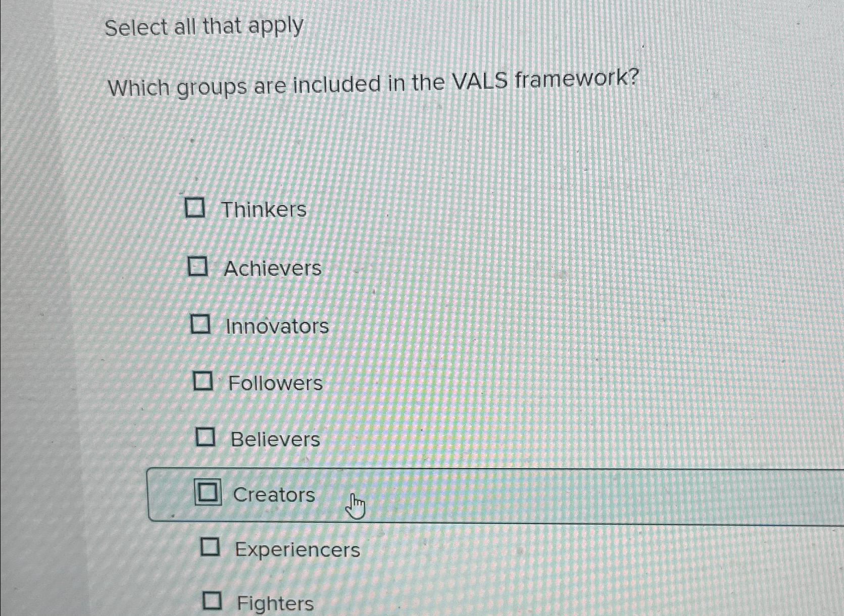 Solved Select all that applyWhich groups are included in the | Chegg.com