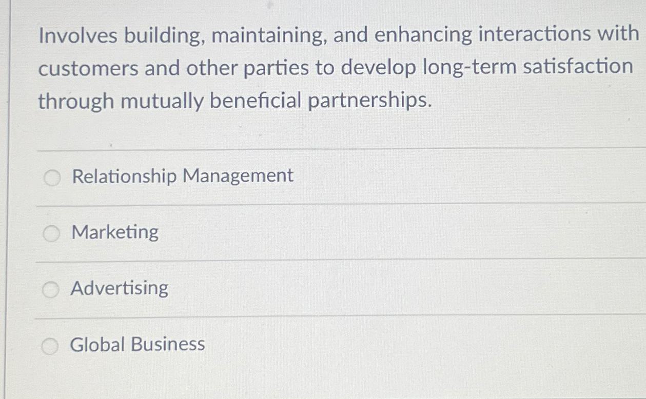 Solved Involves building, maintaining, and enhancing | Chegg.com