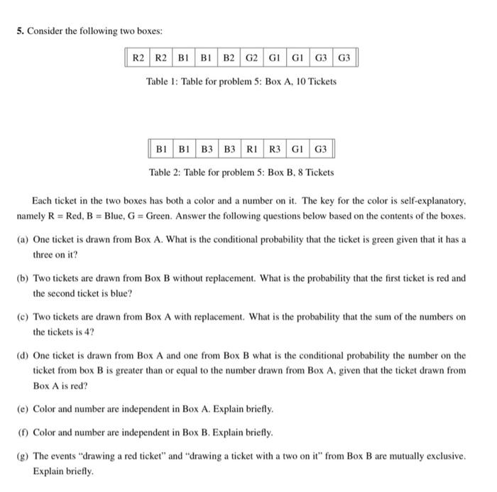 Solved 5. Consider the following two boxes: Table 1: Table | Chegg.com