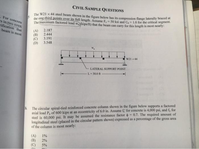 Solved SAMPLE QUESTIONS 4. The W21 ×44 steel beam shown in | Chegg.com