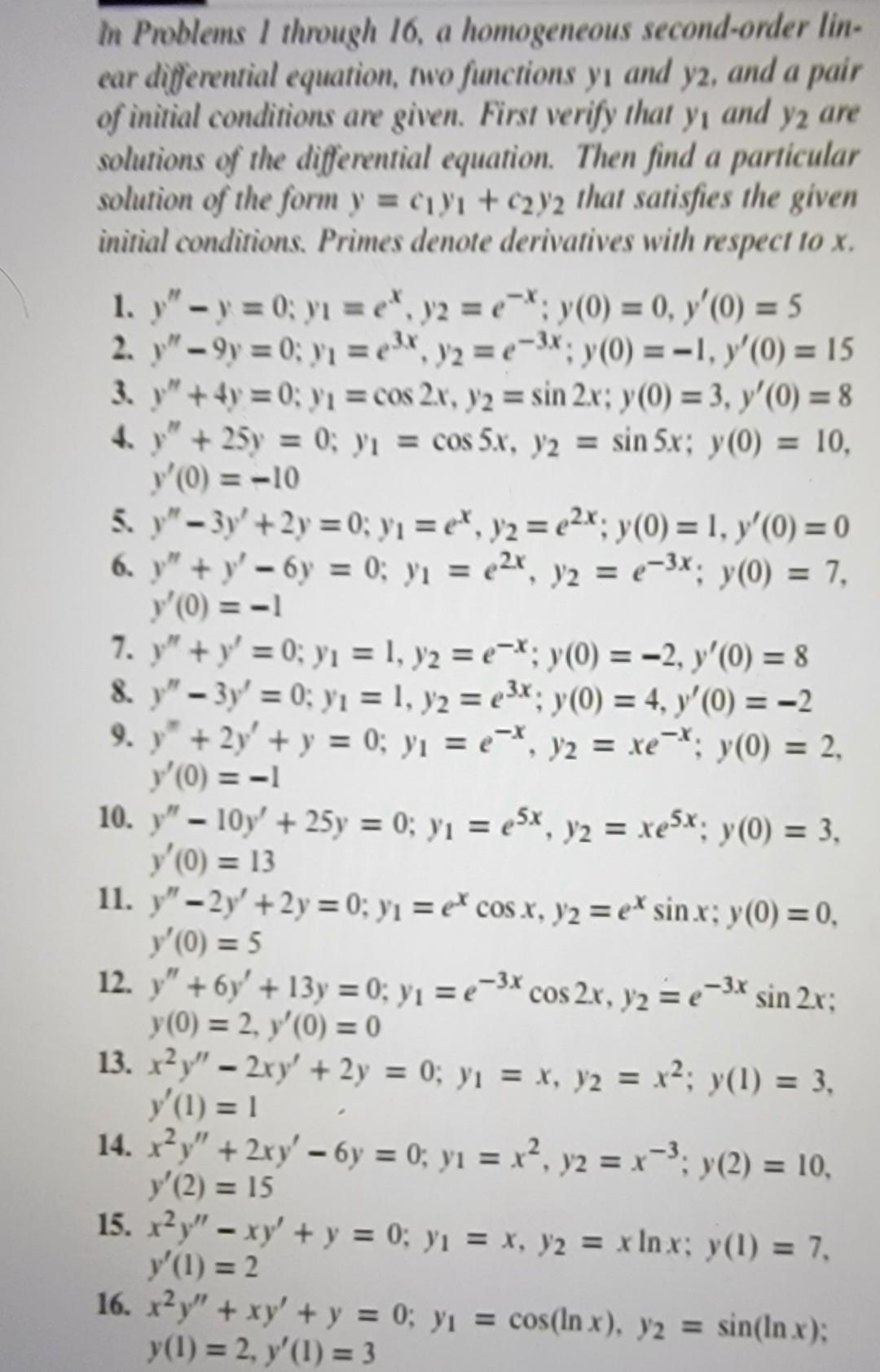 Solved In Problems I through 16, a homogeneous second-order | Chegg.com