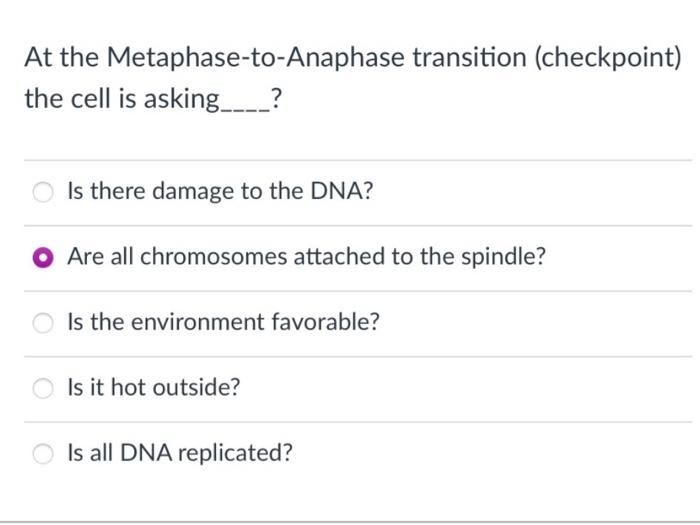 Solved At the Metaphase-to-Anaphase transition (checkpoint) | Chegg.com