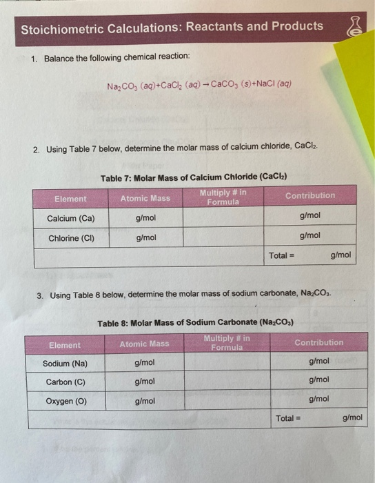 Solved Stoichiometric Calculations: Reactants and Products ? | Chegg.com