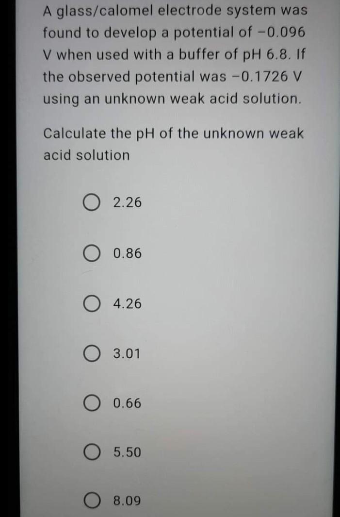 Solved A glass/calomel electrode system was found to develop | Chegg.com
