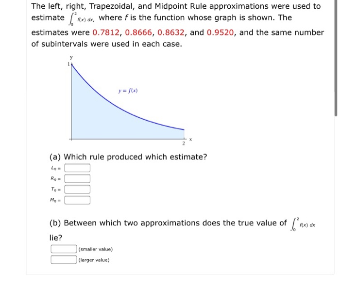 Solved The left, right, Trapezoidal, and Midpoint Rule | Chegg.com