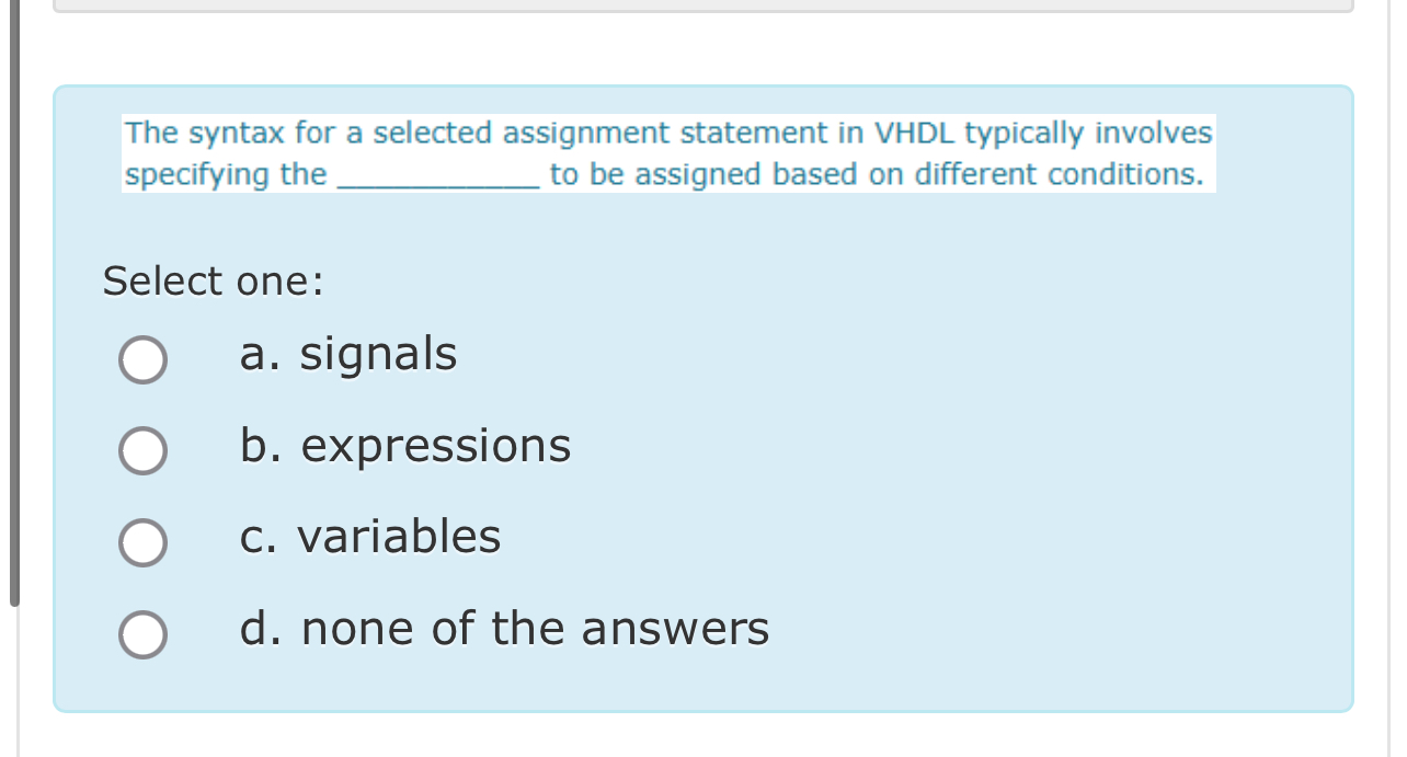 Solved The syntax for a selected assignment statement in | Chegg.com