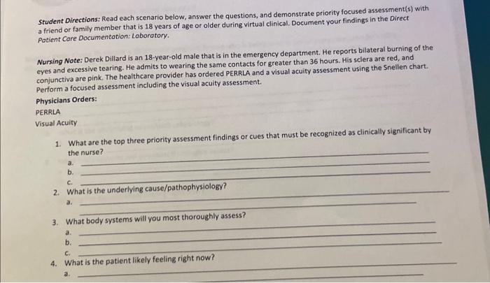 Solved Student Directions: Read each scenario below, answer | Chegg.com