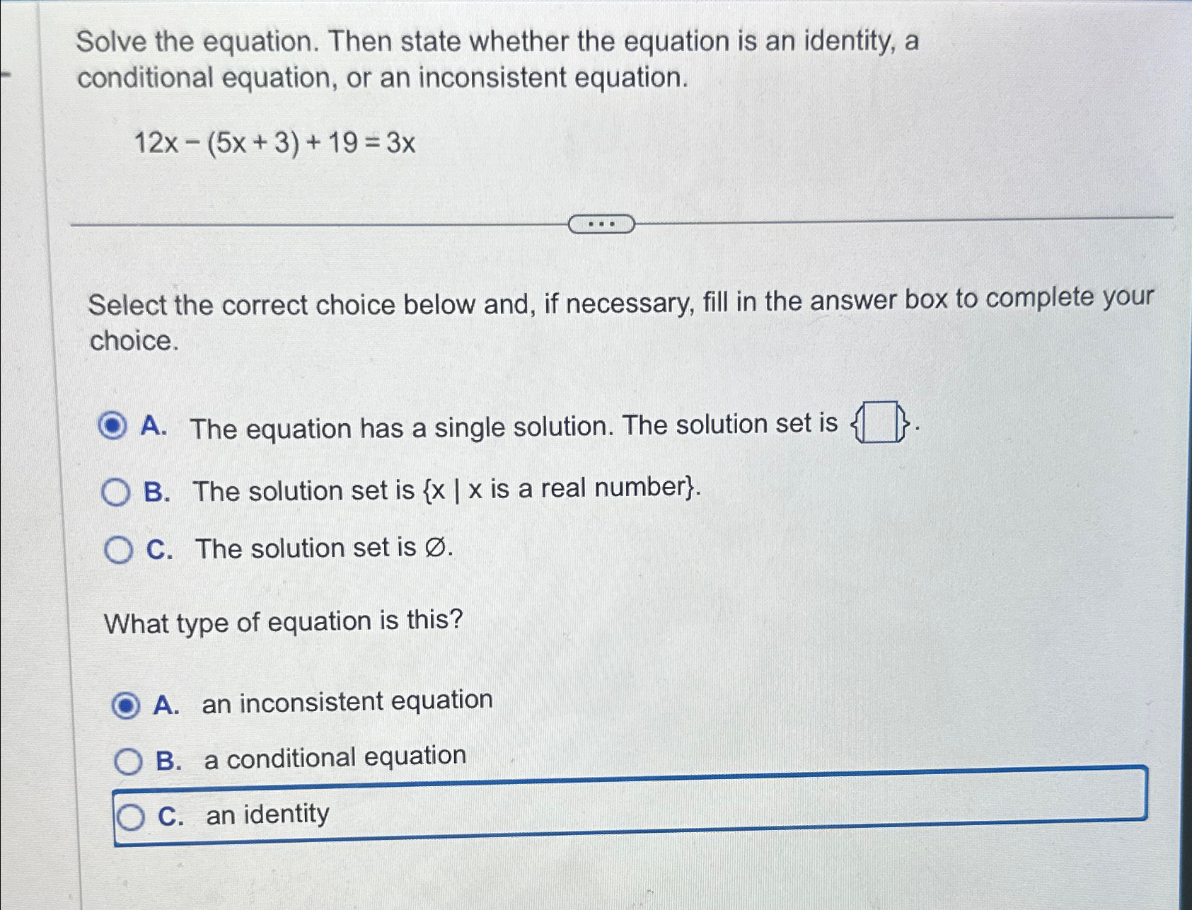 Solved Solve the equation. Then state whether the equation | Chegg.com
