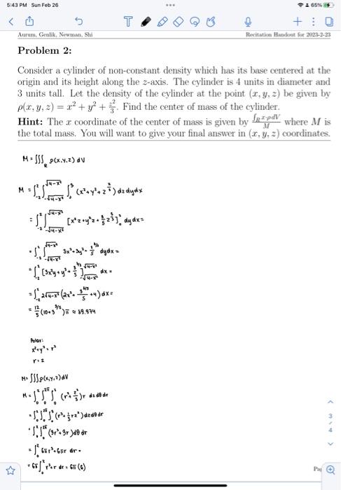 Solved Problem 2: Consider a cylinder of non-constant | Chegg.com