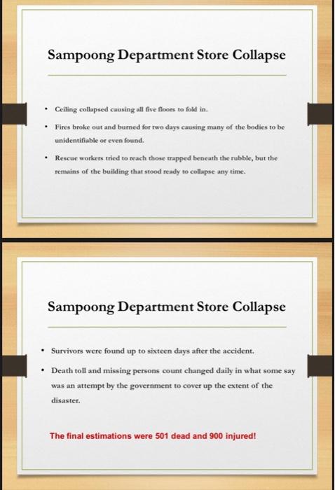 Sampoong Department Store Collapse - Built in a | Chegg.com
