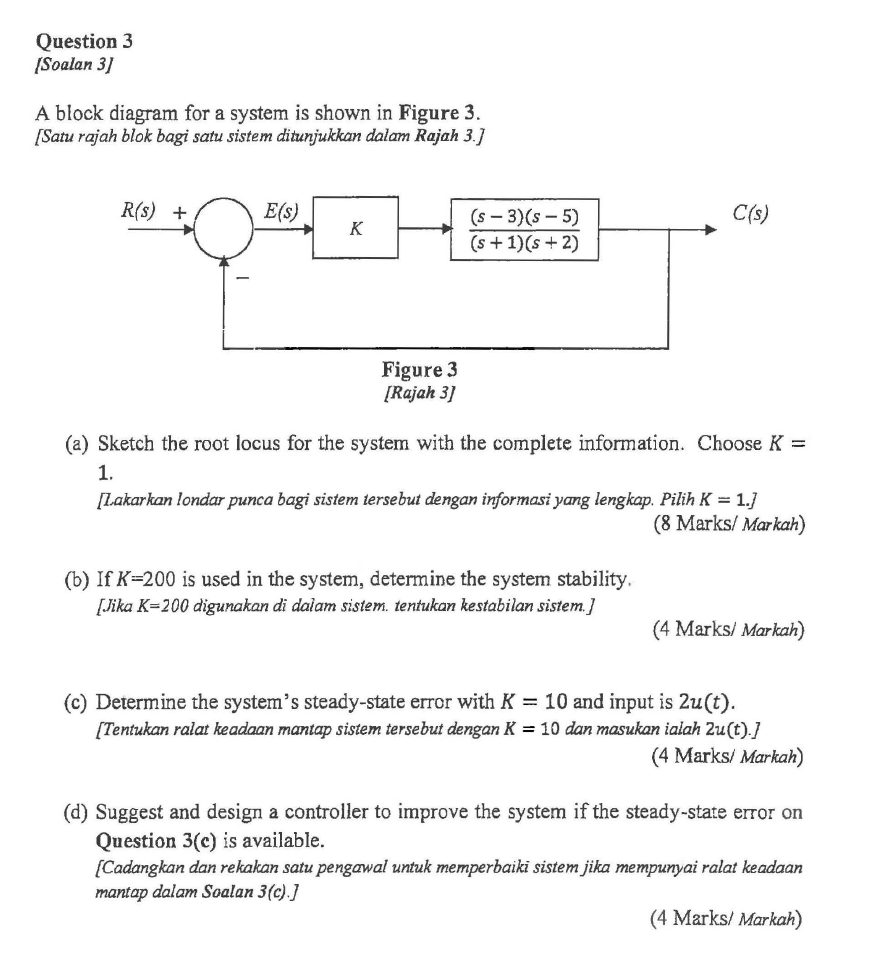 Solved Question 3[Soalan 3]A block diagram for a system is | Chegg.com