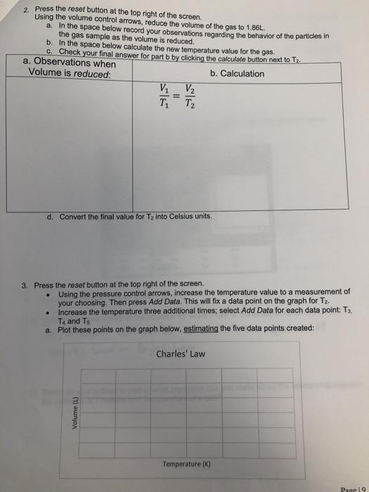 Solved Part I: Charles' Law Change the simulation to | Chegg.com