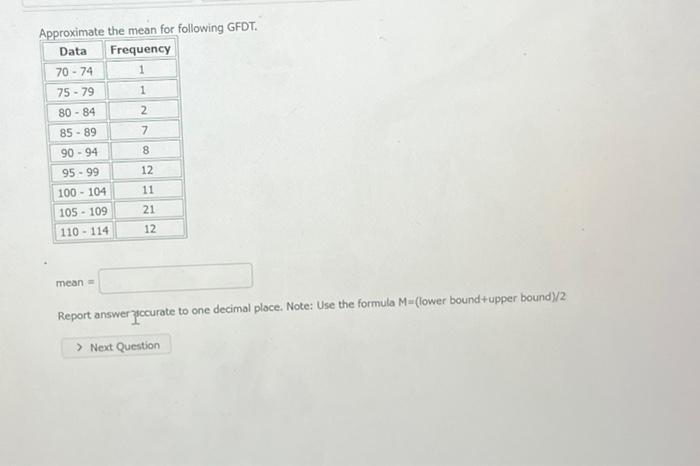 Solved Annroximate the mean for following GFDT. mean = | Chegg.com