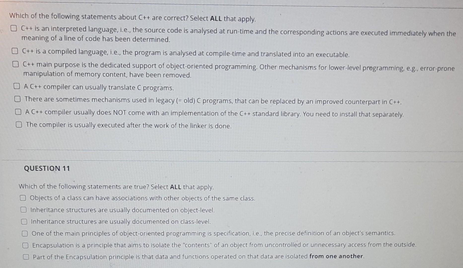 Solved a Which of the following statements about C++ are | Chegg.com