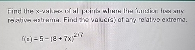 Solved Find the x-values of all points where the function | Chegg.com