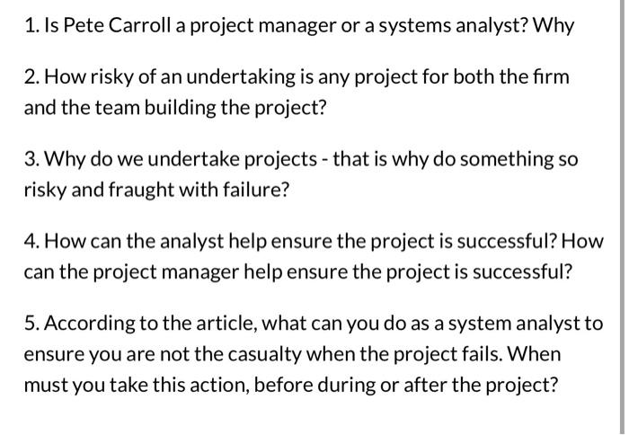 Solved Systems Analysis and Project Management work closely | Chegg.com