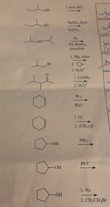 Solved 2 mole HCI HgSO4. H2O H2SO H2 Pd, BaSO4 quinoline 1. | Chegg.com