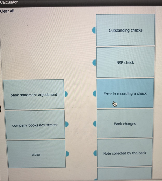 Solved Calculator Clear All Outstanding checks NSF check | Chegg.com