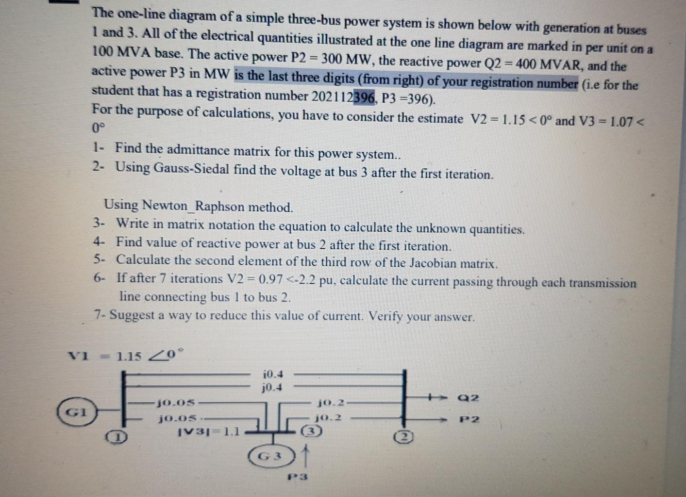 Solved The one-line diagram of a simple three-bus power | Chegg.com
