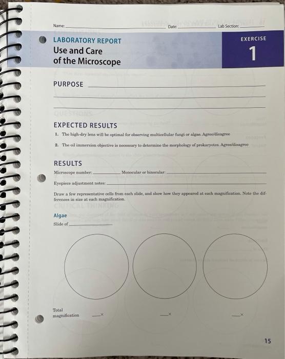 Solved Name: Date: Lab Section: EXERCISE LABORATORY REPORT | Chegg.com