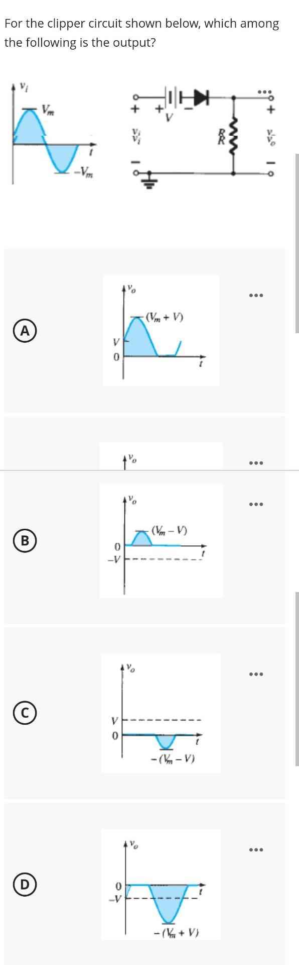 Solved For the clipper circuit shown below, which among the | Chegg.com