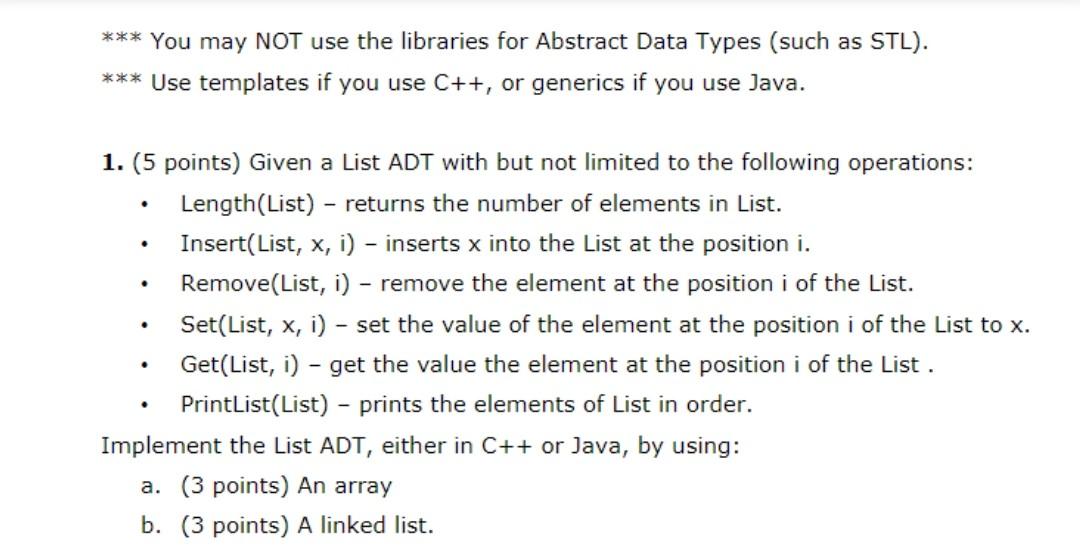 Solved *** You may NOT use the libraries for Abstract Data | Chegg.com