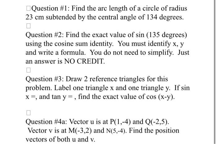 Solved Question \#1: Find the arc length of a circle of | Chegg.com