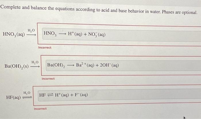 Solved Complete and balance the equations according to acid | Chegg.com