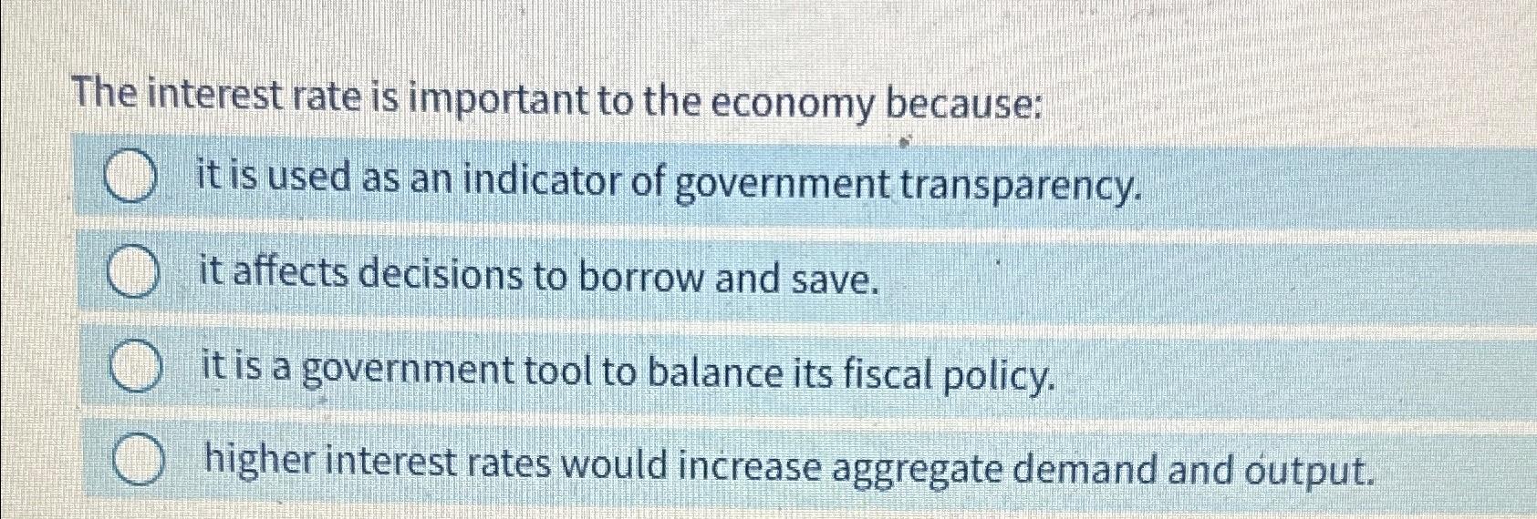 Solved The interest rate is important to the economy | Chegg.com