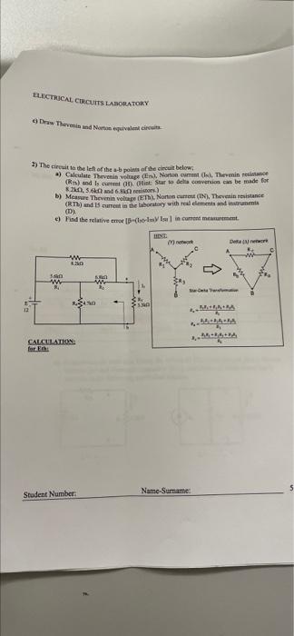 Solved ELECTRICAL CIRCUITS LABORATORY Draw Thevenind la | Chegg.com