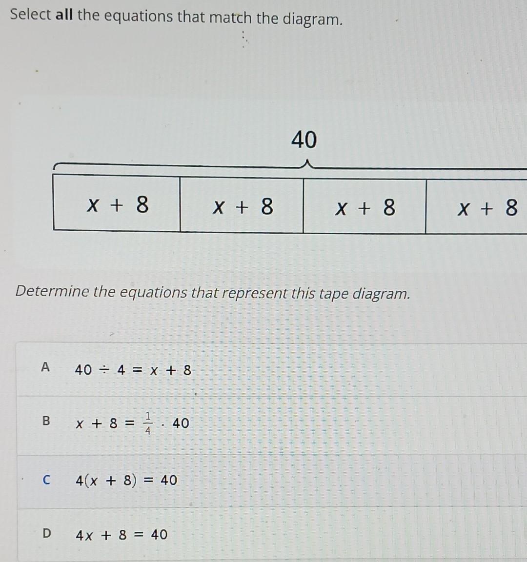 Solved Select all the equations that match the diagram. | Chegg.com
