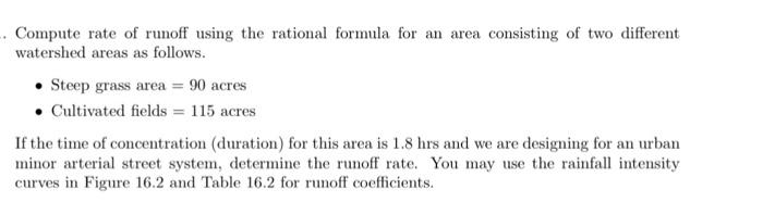 Solved Compute rate of runoff using the rational formula for | Chegg.com