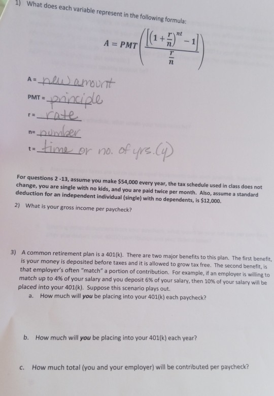Solved 1) What does each variable represent in the following | Chegg.com