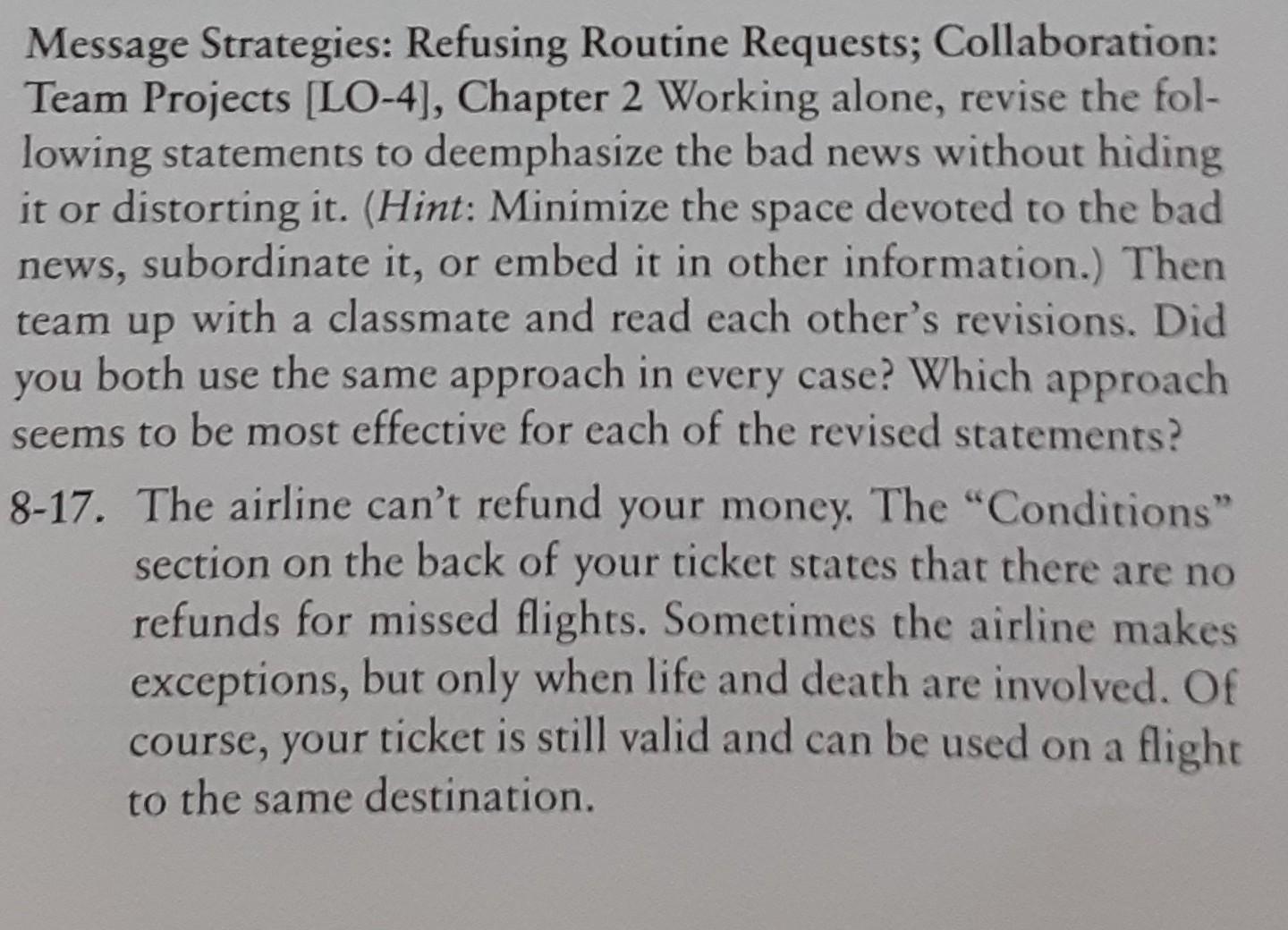 Solved a Message Strategies: Refusing Routine Requests; | Chegg.com
