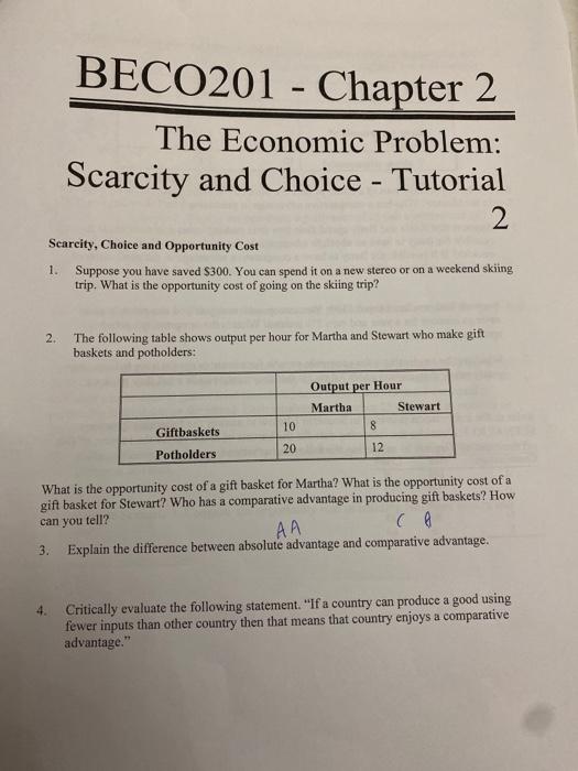 Solved BECO201 - Chapter 2 The Economic Problem: Scarcity | Chegg.com