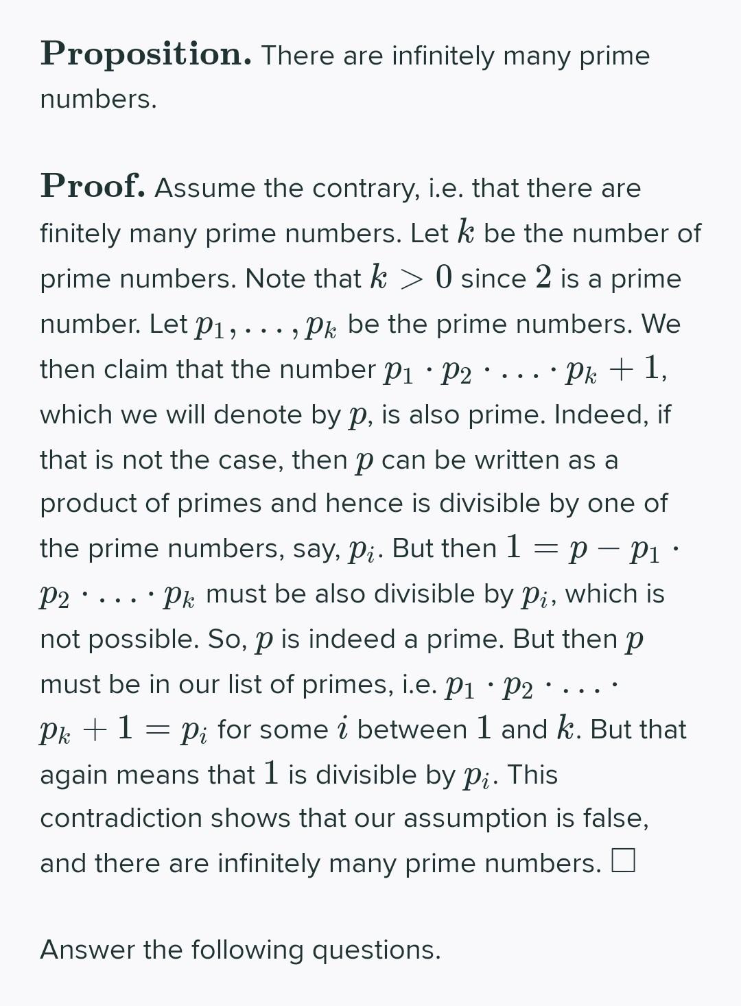 Solved Proposition. There are infinitely many prime numbers. | Chegg.com