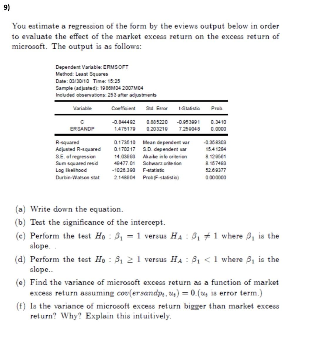 Solved You estimate a regression of the form by the eviews | Chegg.com