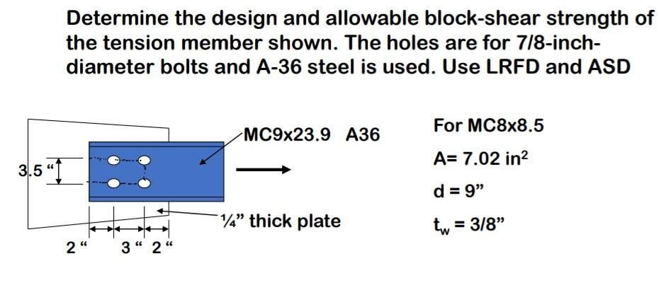 Solved Determine the design and allowable block-shear | Chegg.com