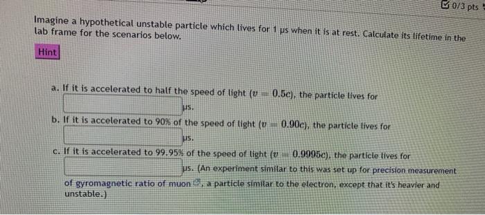 Solved 0/3 pts Imagine a hypothetical unstable particle | Chegg.com