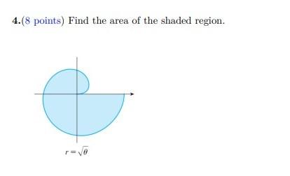 Solved 4.(8 points) Find the area of the shaded region. r=√6 | Chegg.com