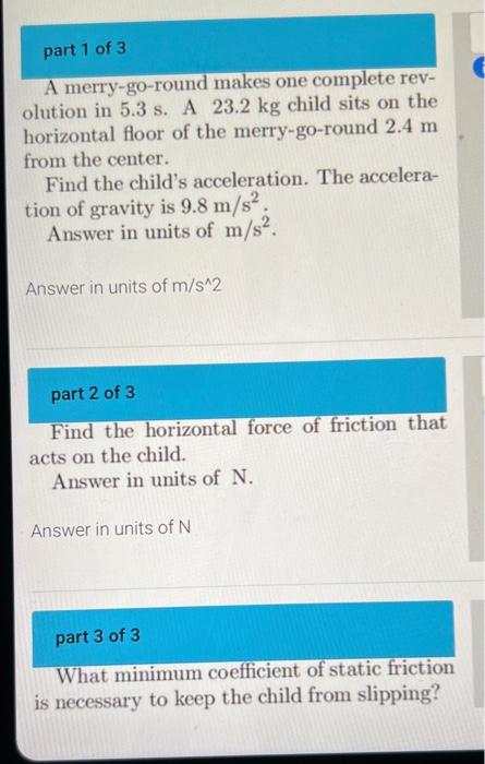 Solved part 1 of 3 A merry-go-round makes one complete | Chegg.com