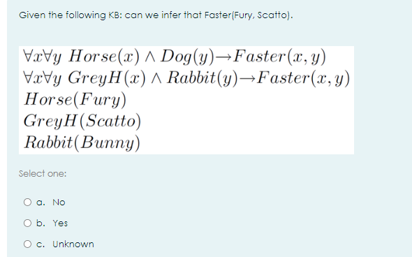 Solved Given the following KB : can we infer that | Chegg.com